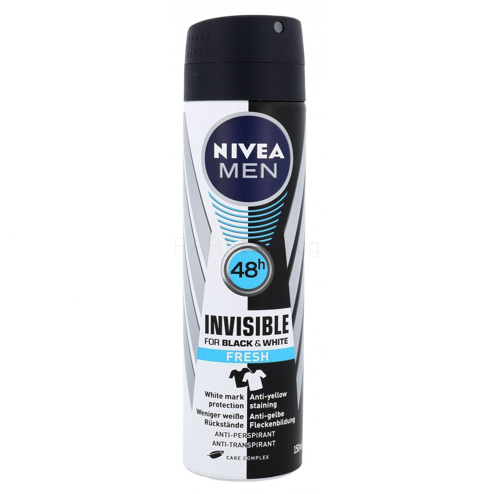 Nivea Men Invisible For Black & White 48h Антиперспирант за мъже 150 ml ...